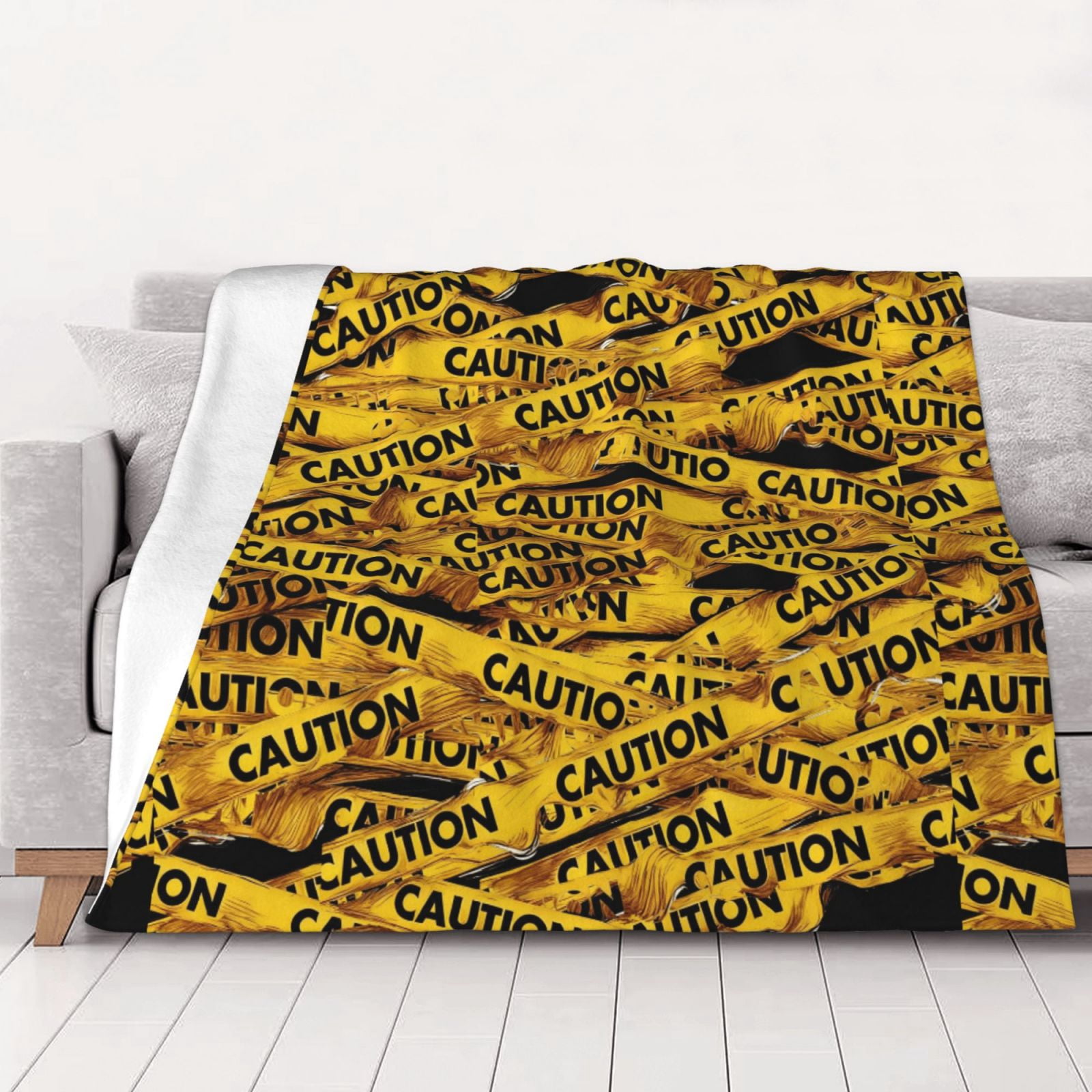 Caution Yellow Adhesive Tape Throws Blanket Fleece Soft Cozy Warm Plush ...