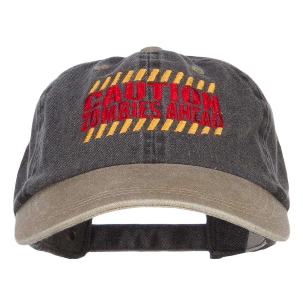 Caution Zombie Ahead Embroidered Dyed Washed Cap - Black Khaki OSFM ...