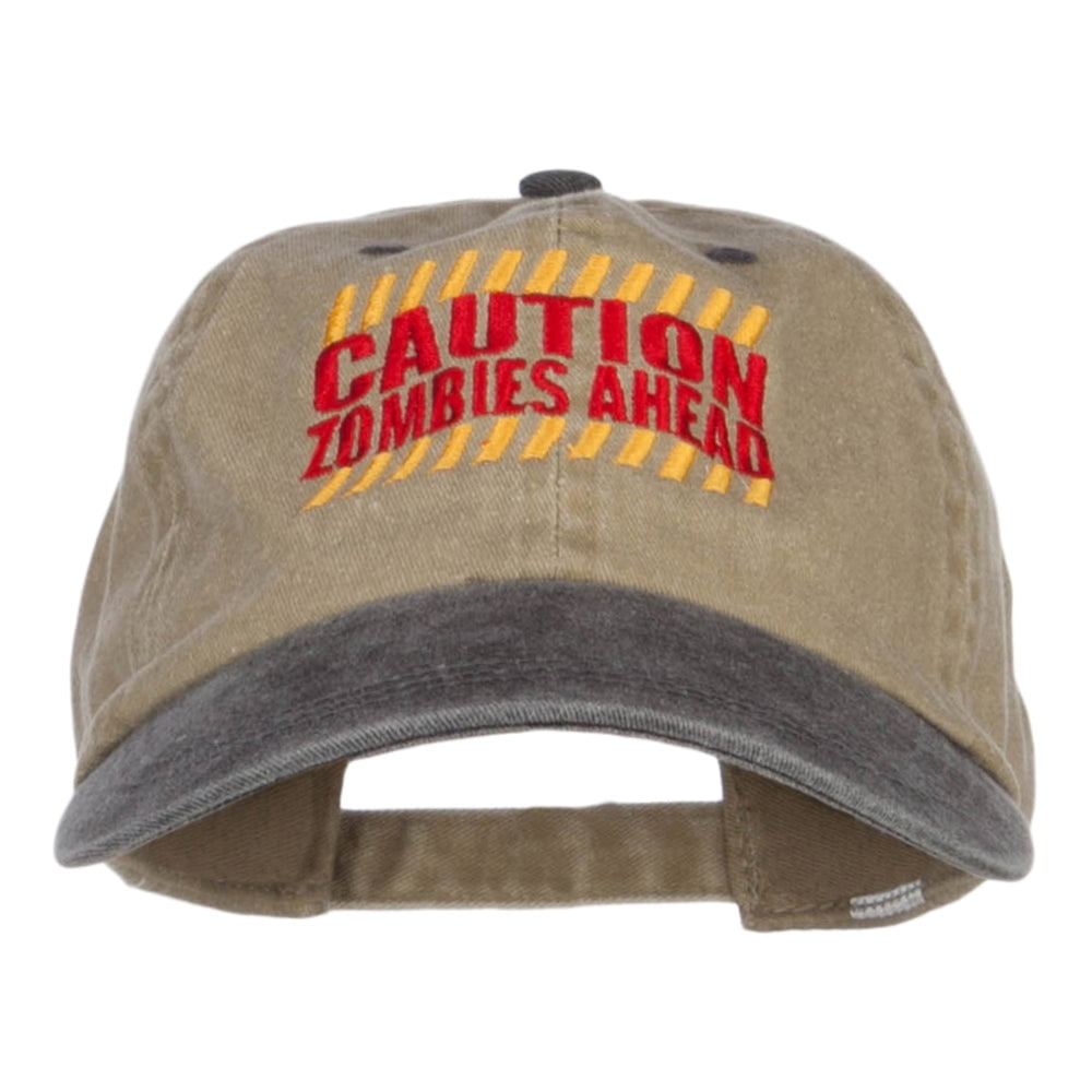 Caution Zombie Ahead Embroidered Dyed Washed Cap - Khaki Black OSFM ...