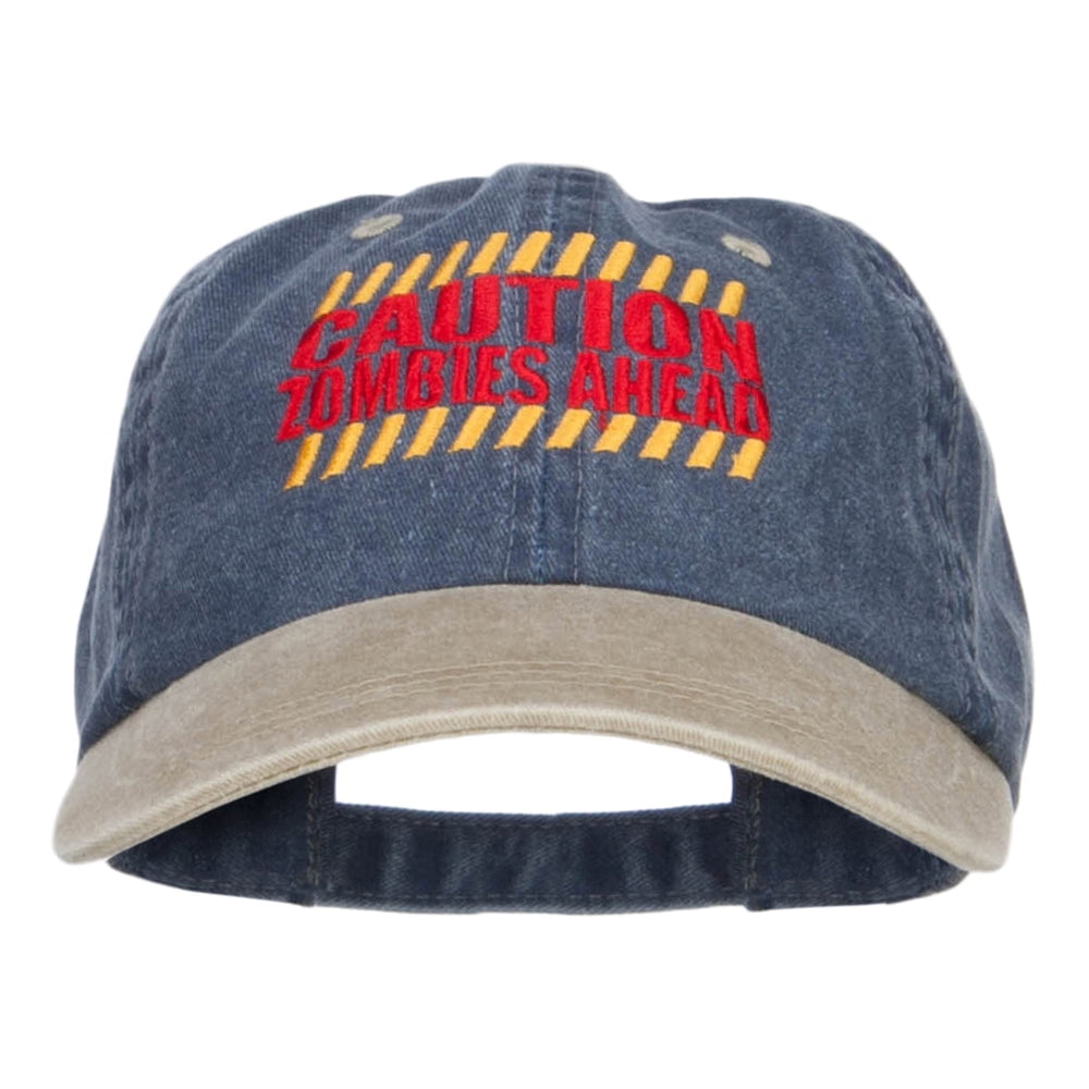 Caution Zombie Ahead Embroidered Dyed Washed Cap - Navy Khaki OSFM ...