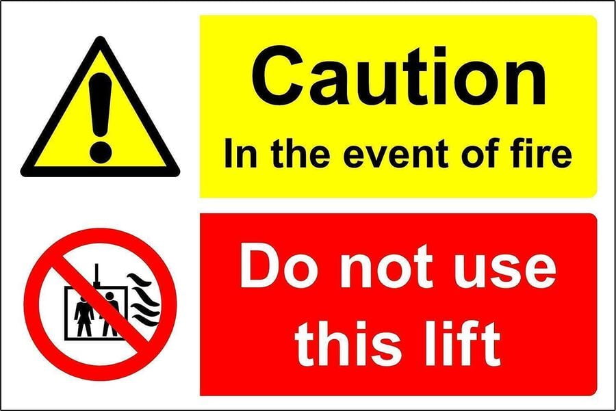 Caution in the event of fire do not use this lift metal park safety ...