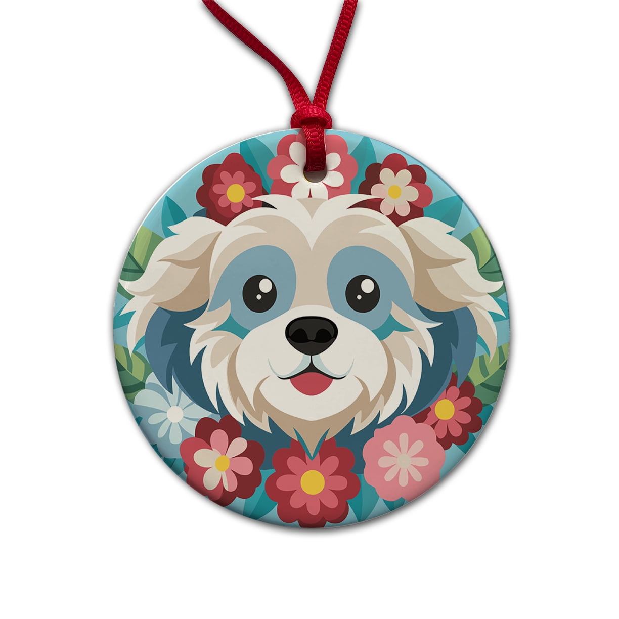 Cavachon Head Floral Dog Motif Blue Background Christmas Tree Holiday ...