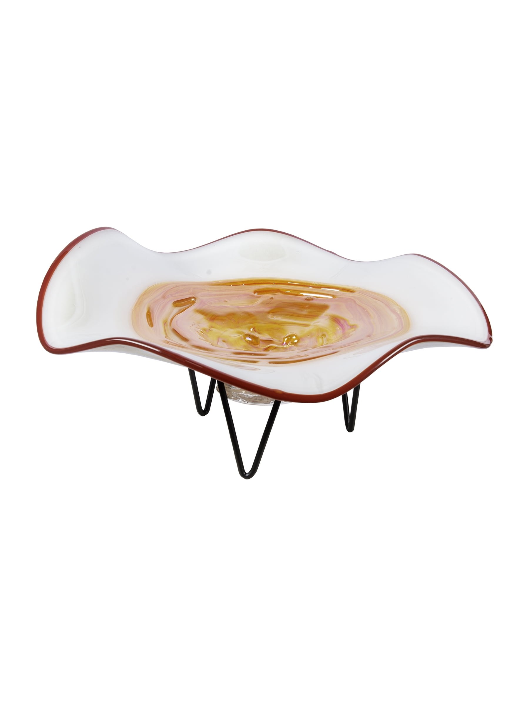 Cavalier Hand Blown White Orange 18" Wide Hand Blown Art Glass Bowl ...