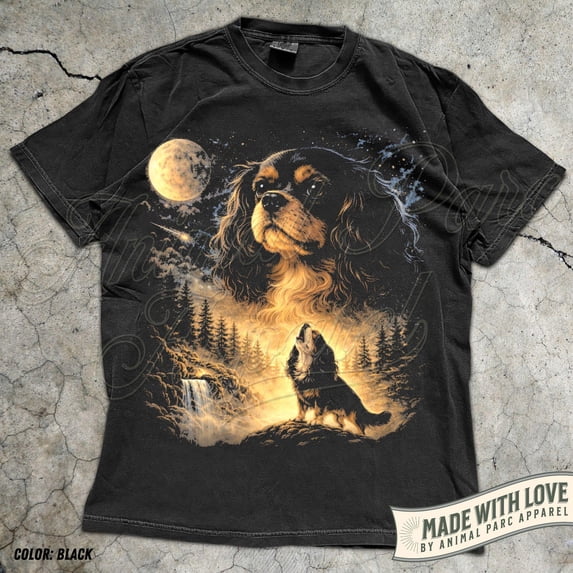 Cavalier Howling to The Moon Vintage T-Shirt, 90s Retro Animal Graphic ...