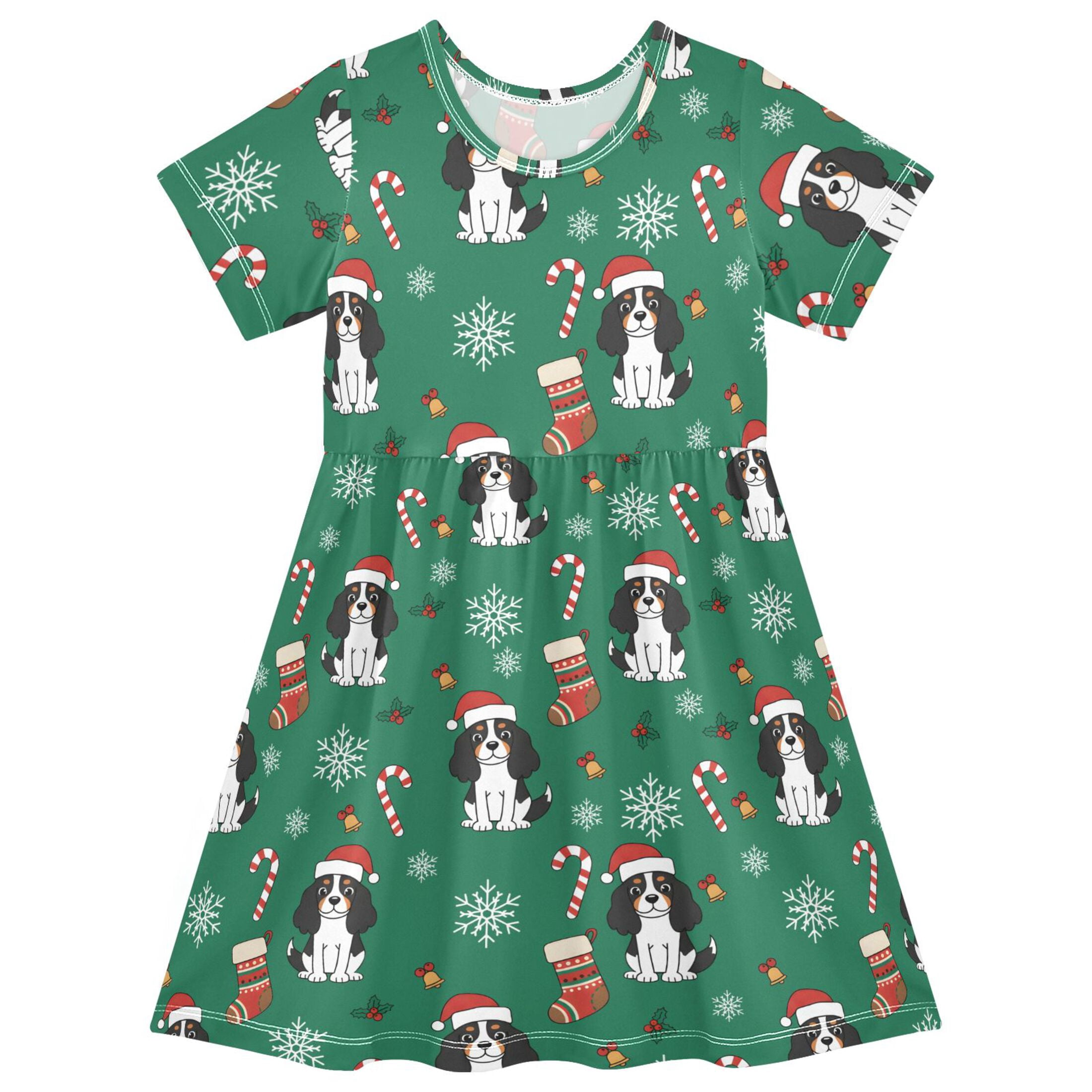 Cavalier King Charles Pattern Girls Short Sleeve Dress A Line Sun ...