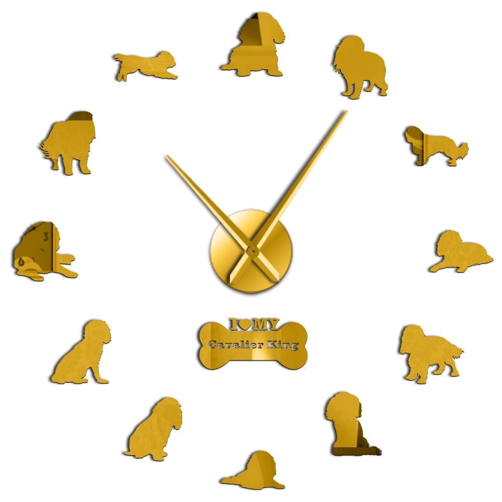 Cavalier King Charles Pet Dog Silhouette Frameless Wall Clock Stickers ...
