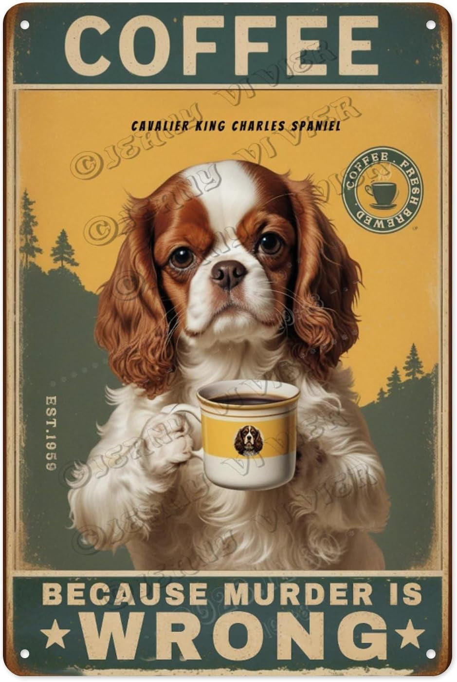Cavalier King Charles Spaniel Dog Decor Coffee Vintage Aluminum Sign ...
