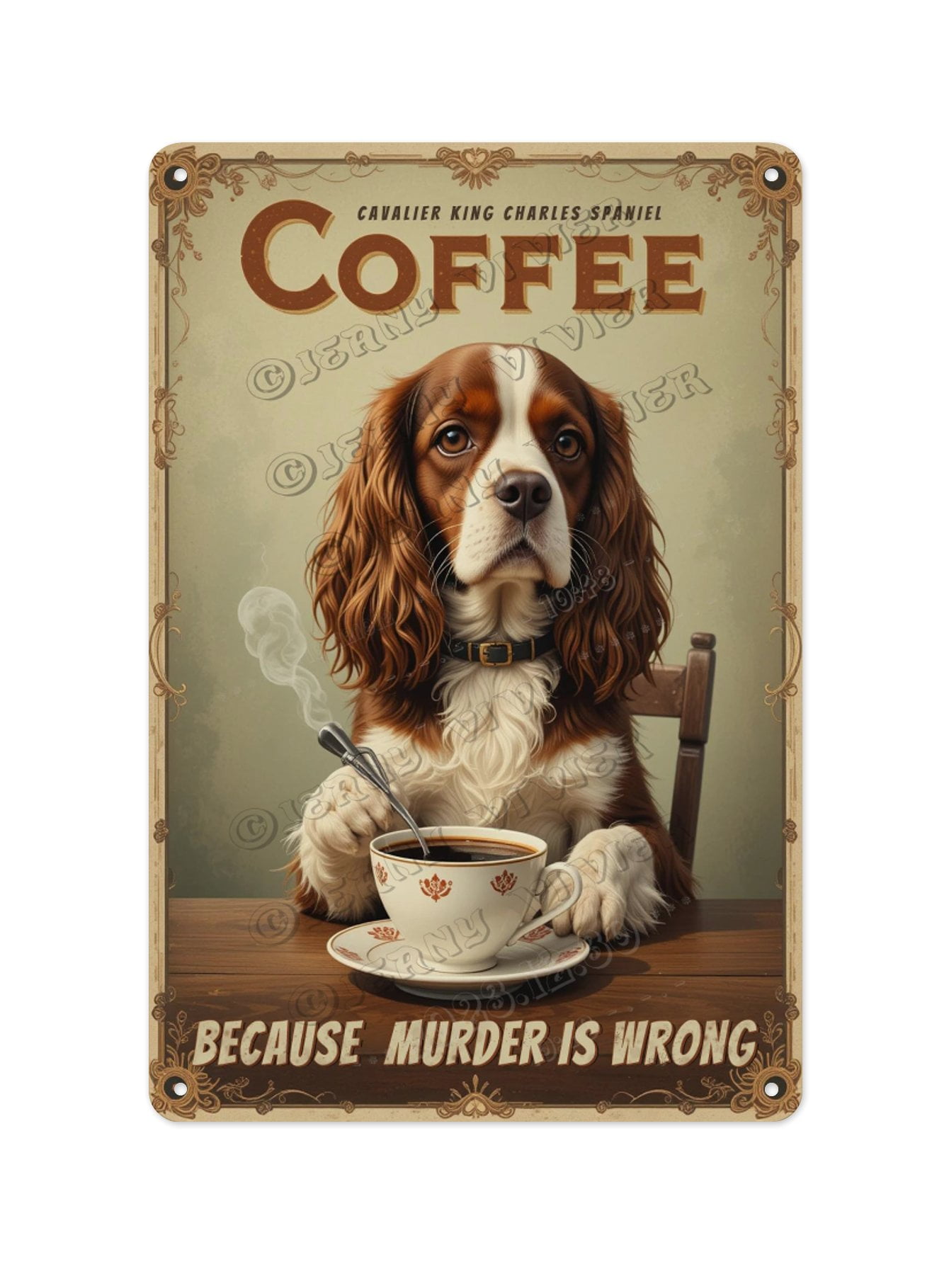 Cavalier King Charles Spaniel Dog Decor Coffee Vintage Aluminum Sign ...