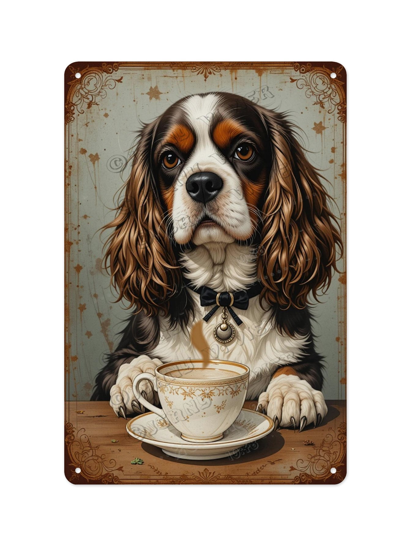 Cavalier King Charles Spaniel Dog Decor Coffee Vintage Aluminum Sign ...