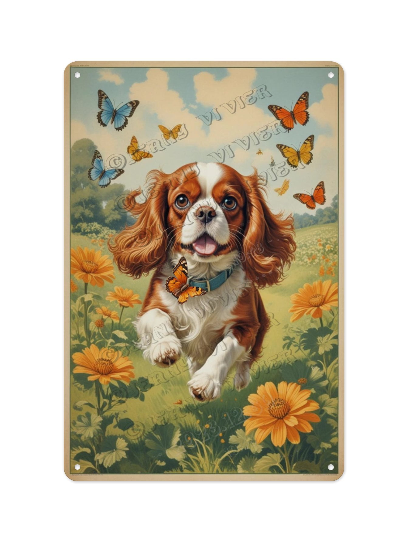 Cavalier King Charles Spaniel Dog Decor Garden Vintage Aluminum Sign ...