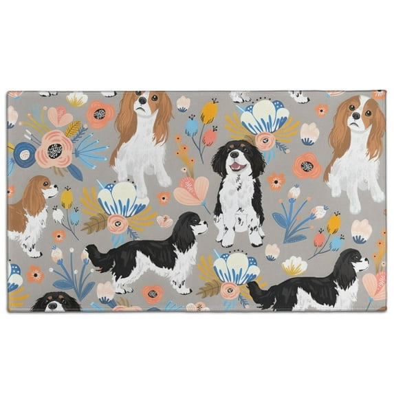 Cavalier King Charles Spaniel Dog and Flower Door Rugs,Washable Non ...