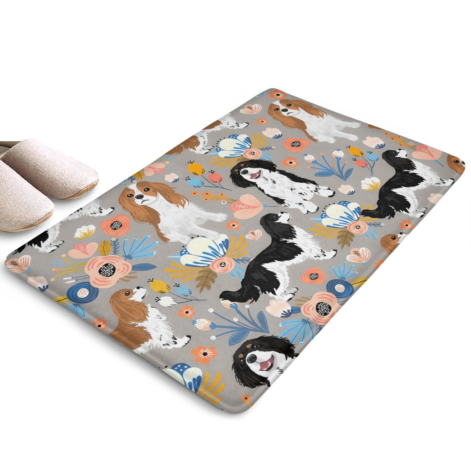 Cavalier King Charles Spaniel Dog Flower Flannel Non Slip Door Rugs ...