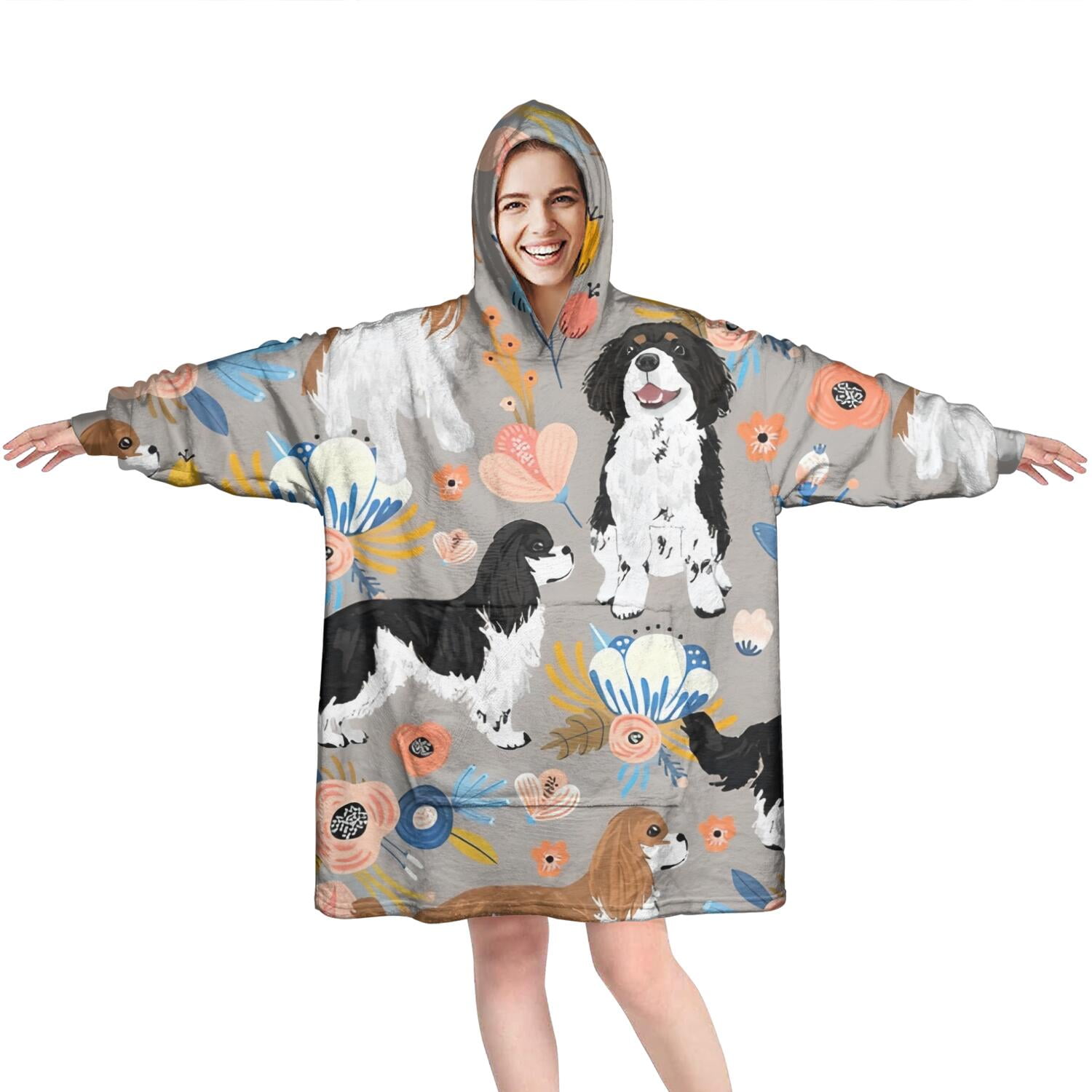 Cavalier King Charles Spaniel Dog and Flower Wearable Oversized Blanket ...