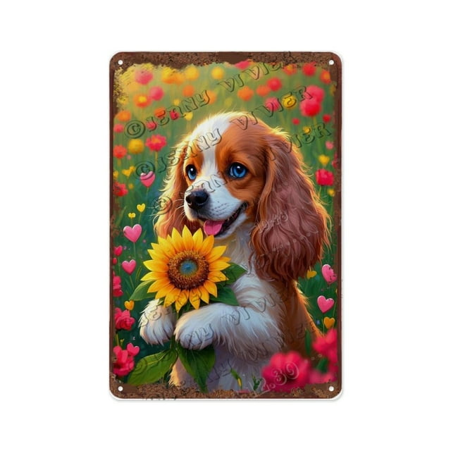 Cavalier King Charles Spaniel Dog with Sunflower Metal Sign 12x16 Inch ...