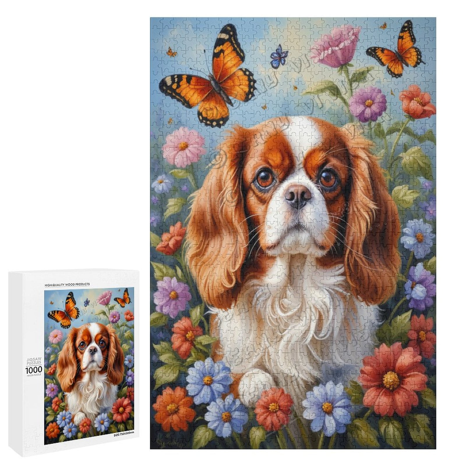 Cavalier King Charles Spaniel Dog With Flower Oil Painting 1000-Piece ...