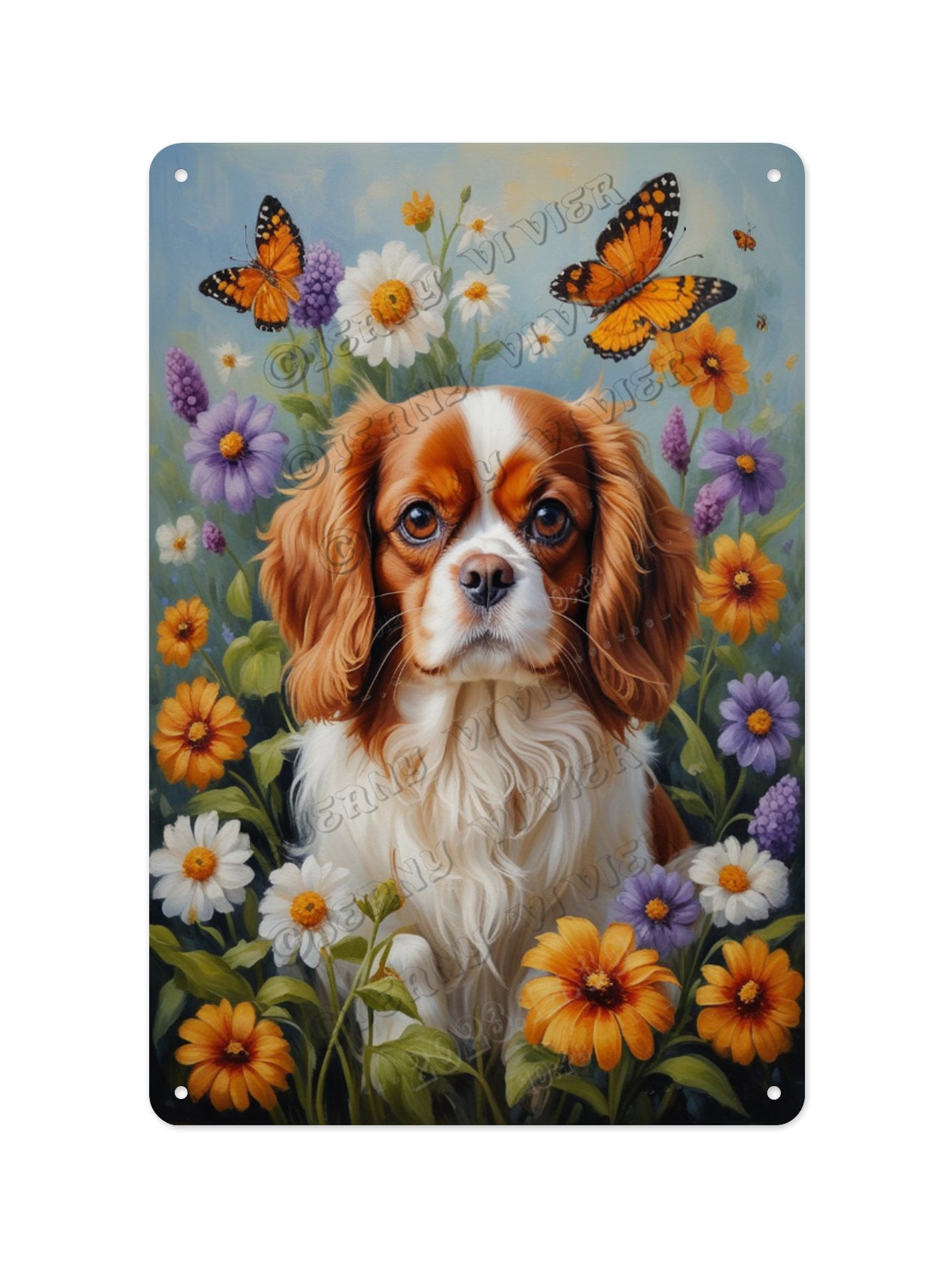 Cavalier King Charles Spaniel & Flower Aluminum Sign 8x12 Inches ...
