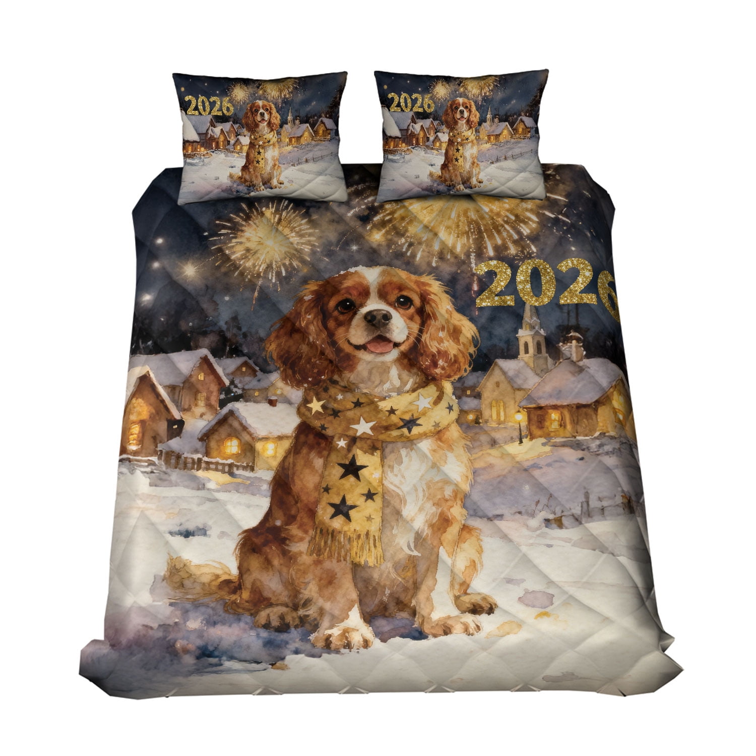 Cavalier King Charles Spaniel Happy New Year 2026 with Fireworks on New ...