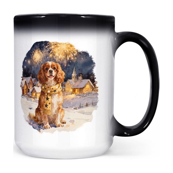 Cavalier King Charles Spaniel Happy New Year 2026 with Fireworks on New ...