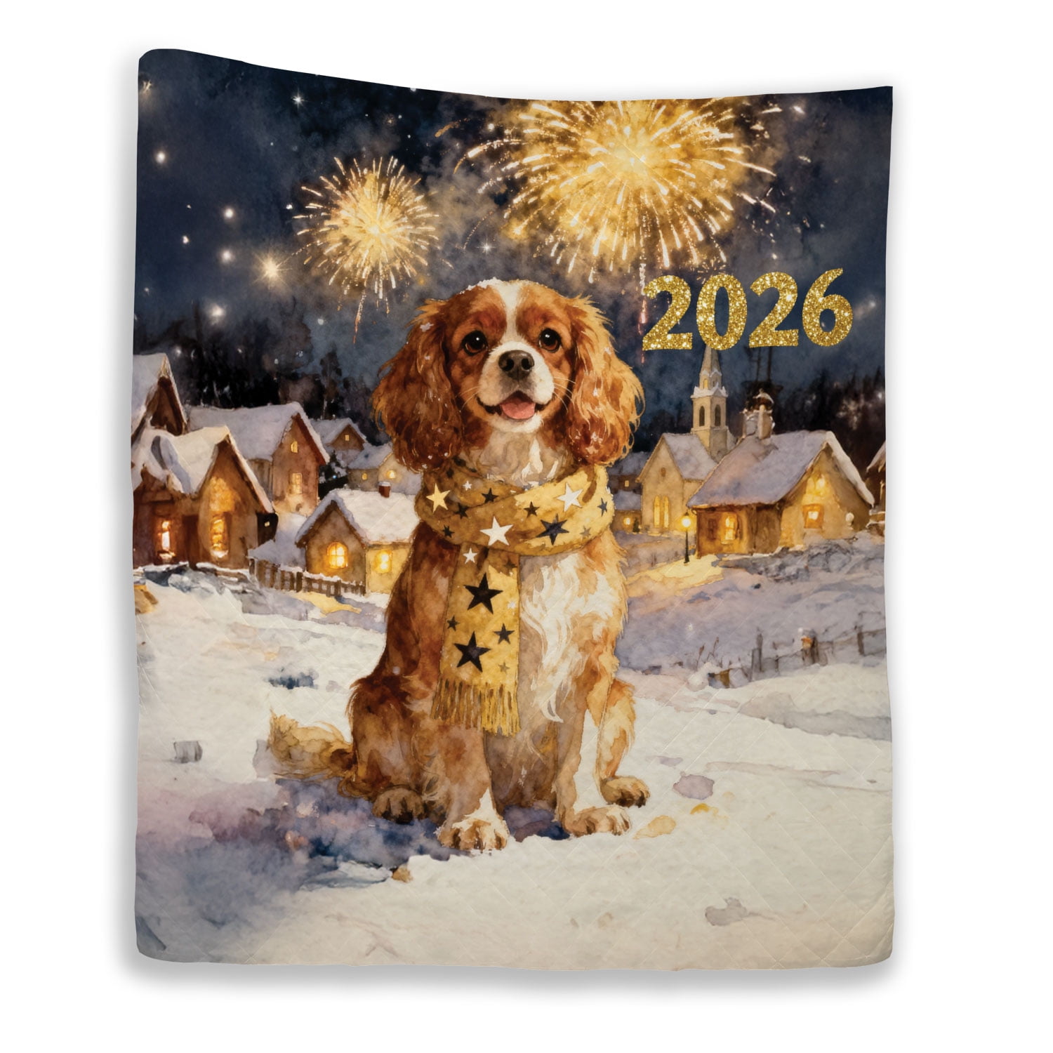 Cavalier King Charles Spaniel Happy New Year 2026 with Fireworks on New ...