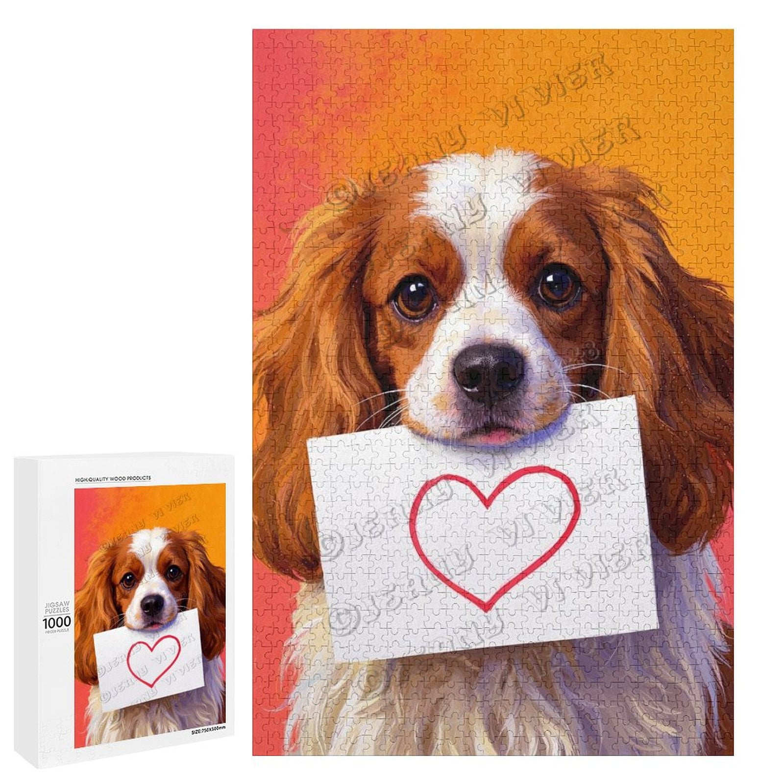 Cavalier King Charles Spaniel With Heart 1000 Piece Wooden Jigsaw ...
