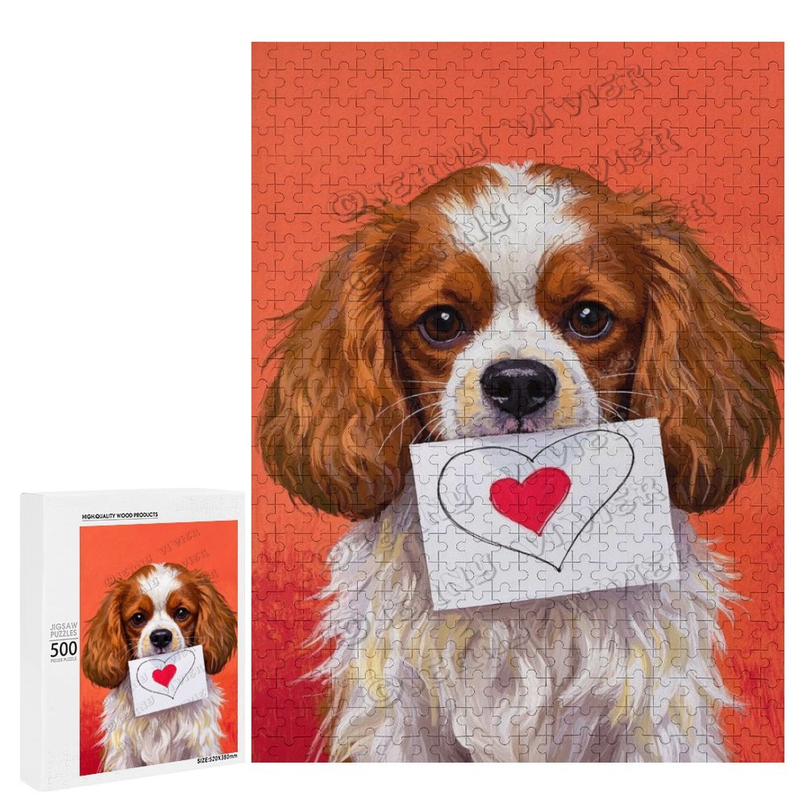 Cavalier King Charles Spaniel With Heart 500 Piece Wooden Puzzle for ...