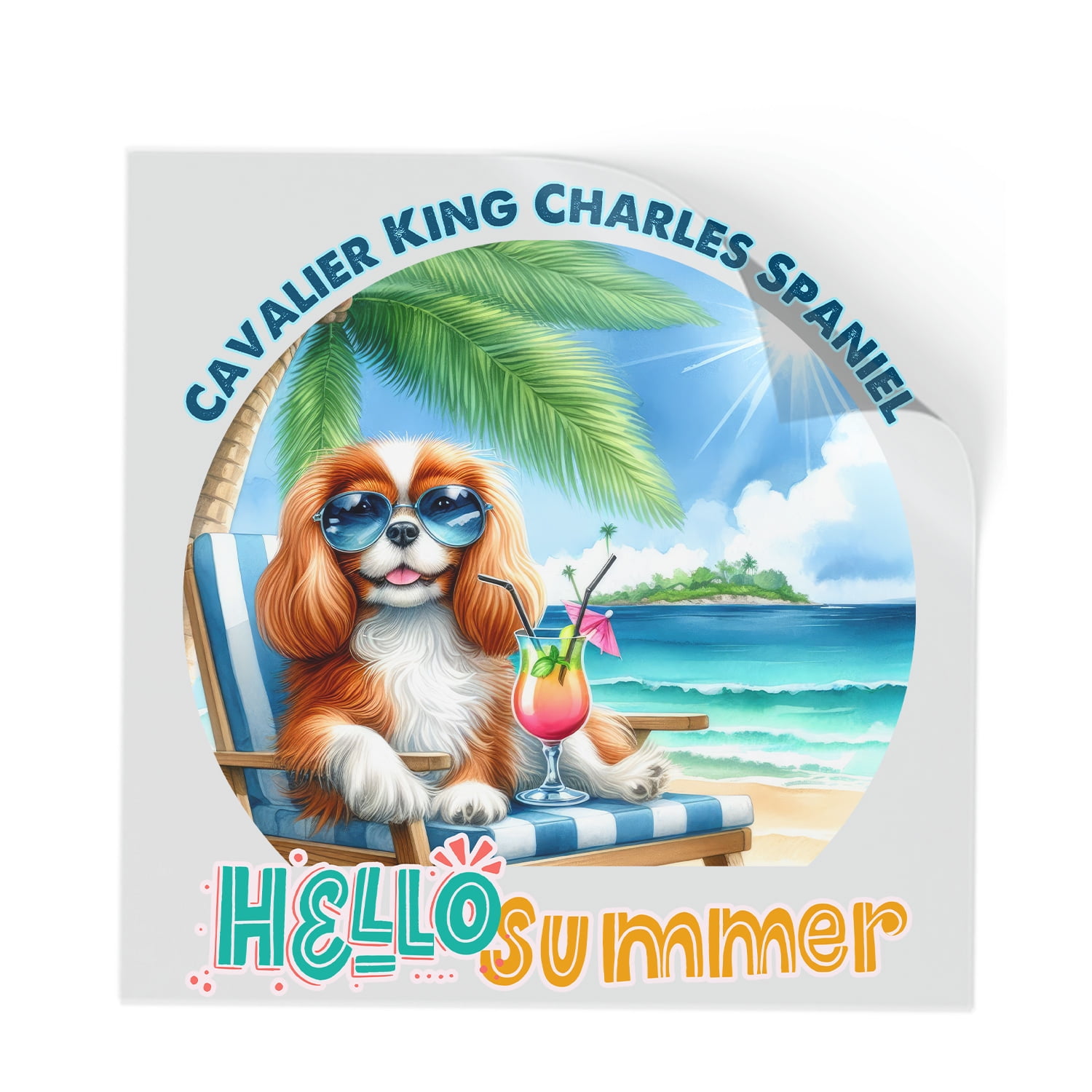 Cavalier King Charles Spaniel Hello Summer Beach Theme with Sunglasses ...