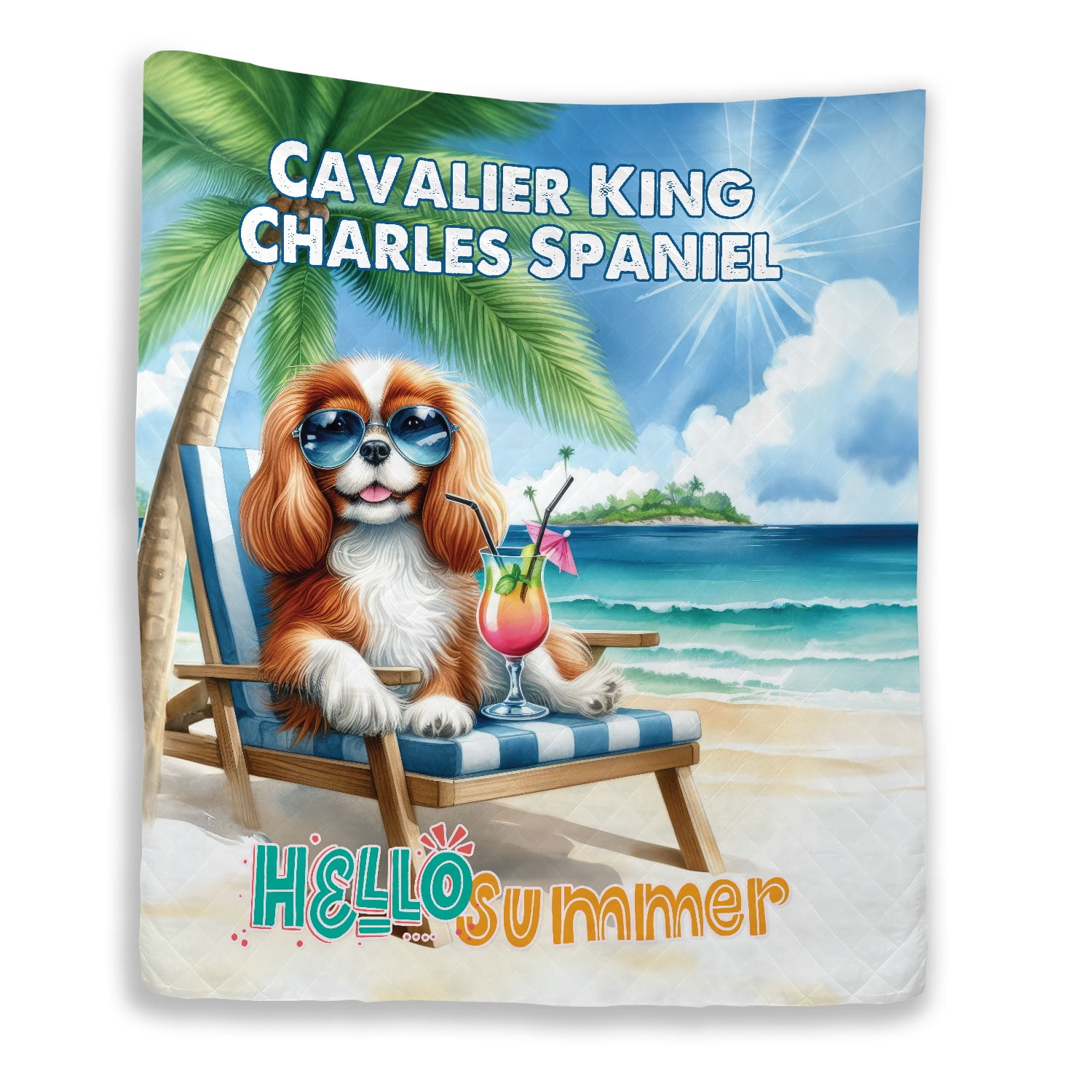 Cavalier King Charles Spaniel Hello Summer Beach Theme with Sunglasses ...