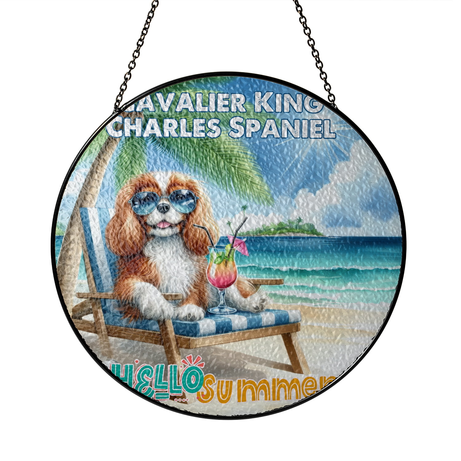Cavalier King Charles Spaniel Hello Summer Beach Theme with Sunglasses ...