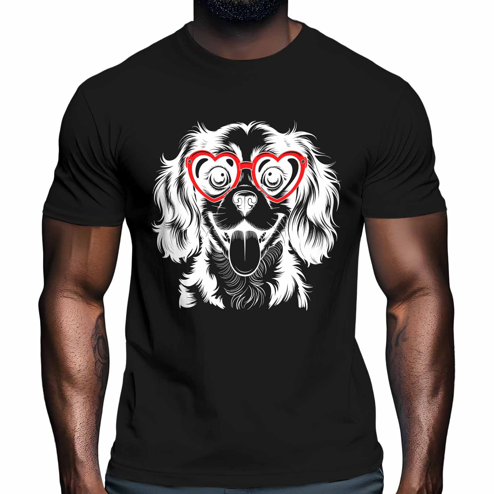 Cavalier King Charles Spaniel Men's T Shirts Dog in Red Glasses T-Shirt ...