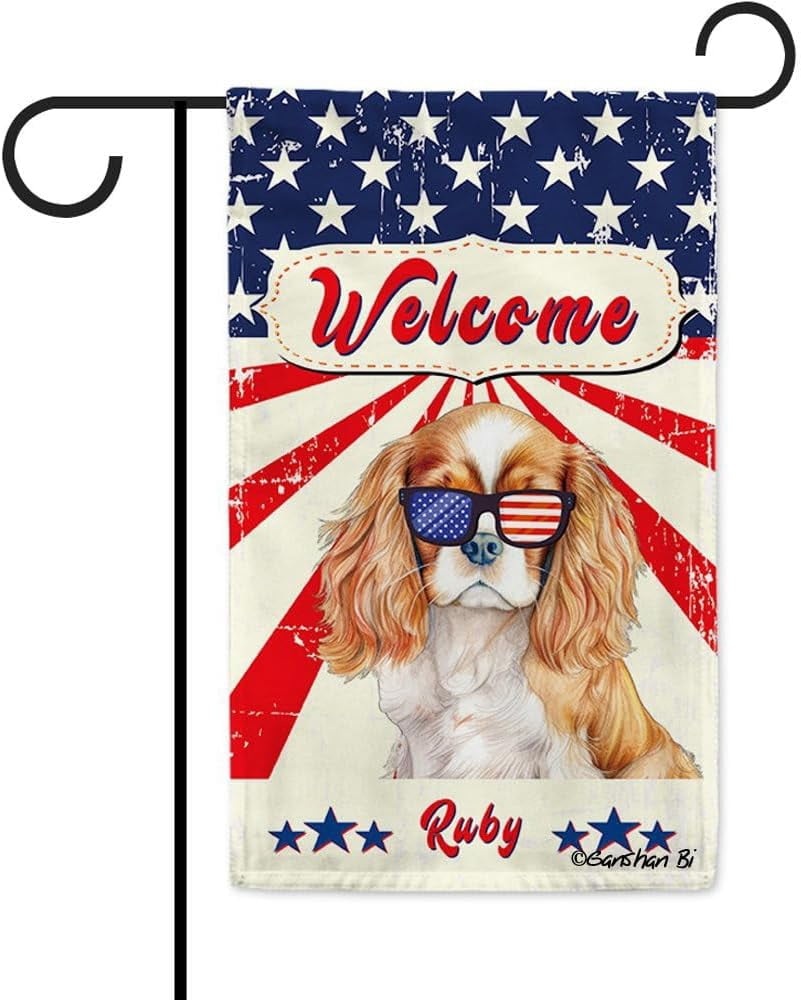 Cavalier King Charles Spaniel Patriotic Welcome Garden Flag Watercolor ...