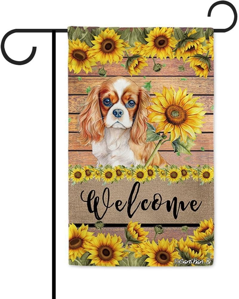 Cavalier King Charles Spaniel Sunflower Garden Flag Watercolor Dog ...