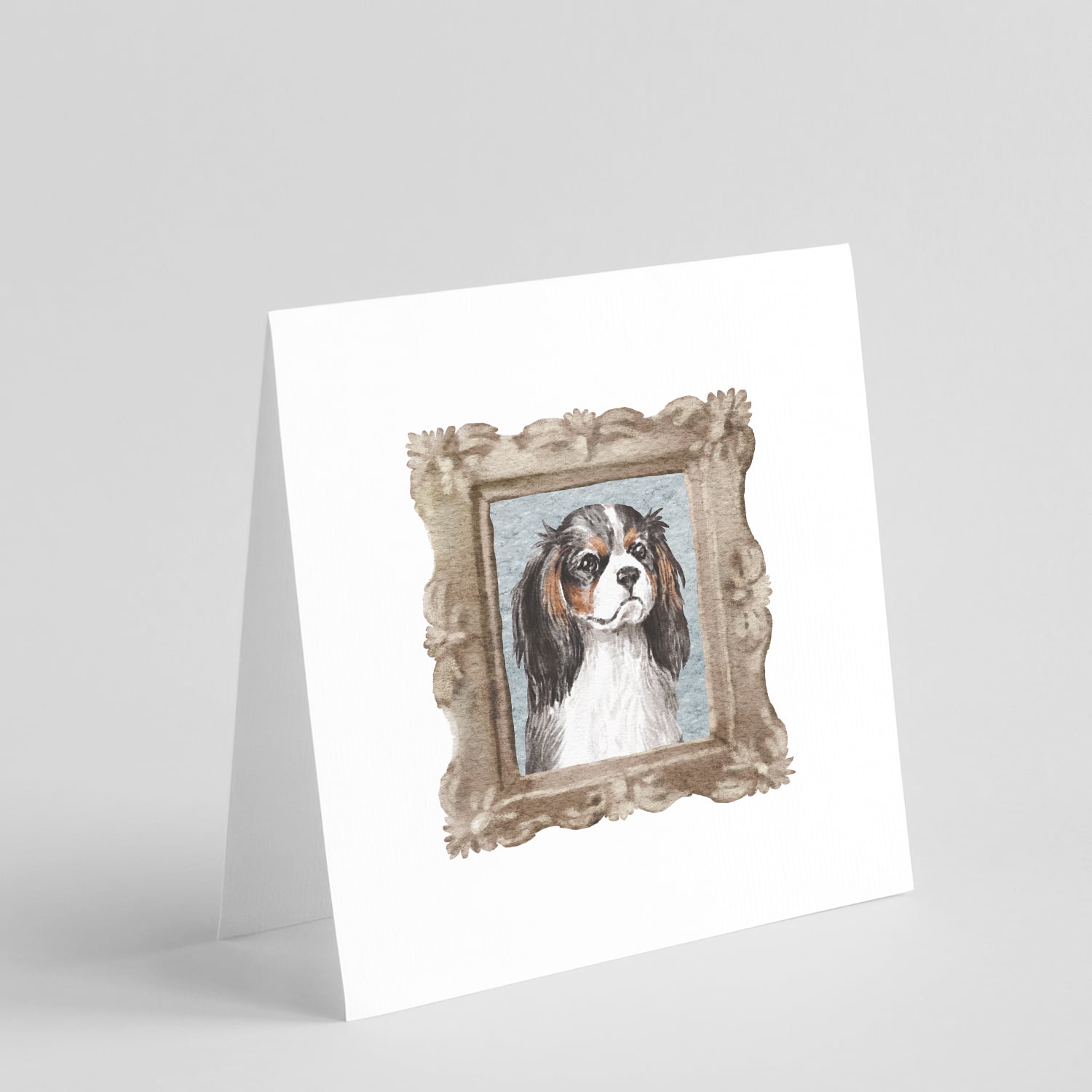Cavalier King Charles Spaniel Tricolor Front View Square Greeting Cards ...