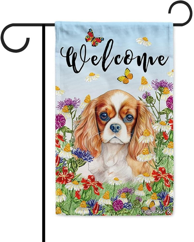 Cavalier King Charles Spaniel Welcome Spring Summer Garden Flag for ...