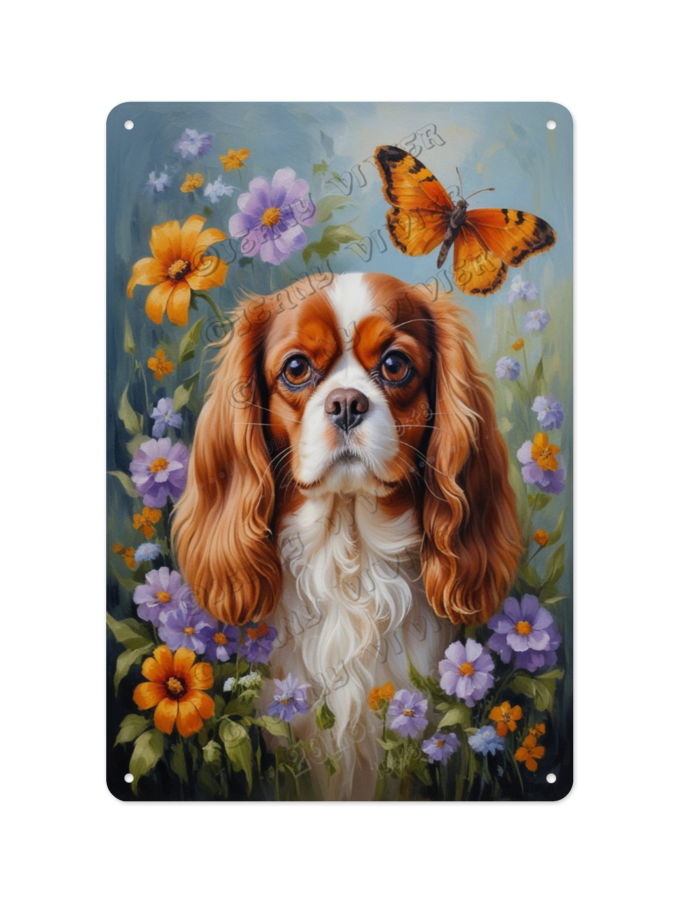 Cavalier King Charles Spaniel in Botanical Field Aluminum Sign 8x12 ...