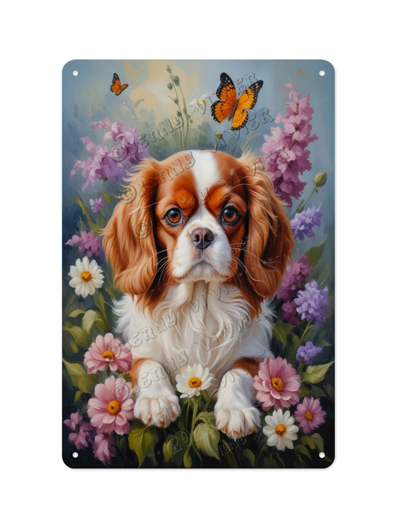 Cavalier King Charles Spaniel in Garden Aluminum Sign 8x12 Inches ...