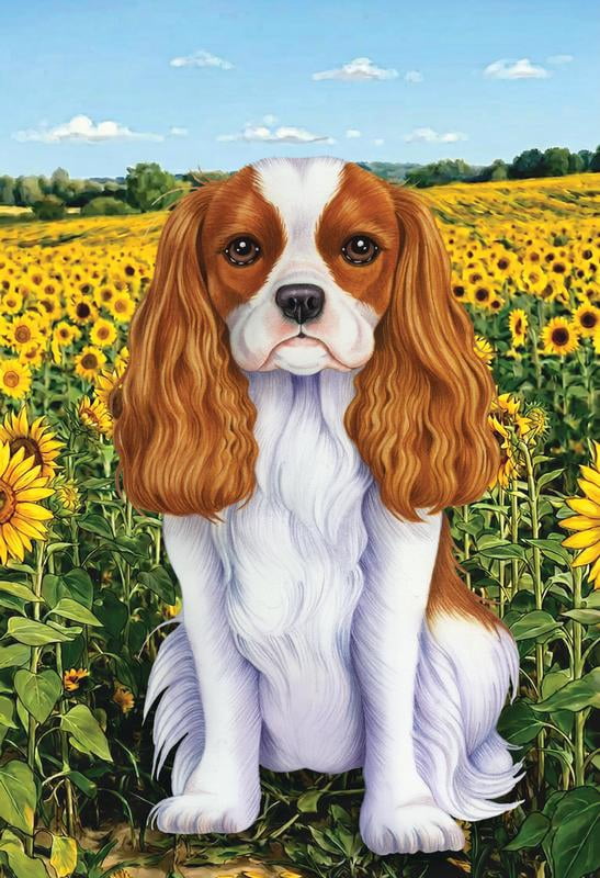 Cavalier King Charles - Tomoyo Pitcher Summer Flowers House Flag 28" x ...