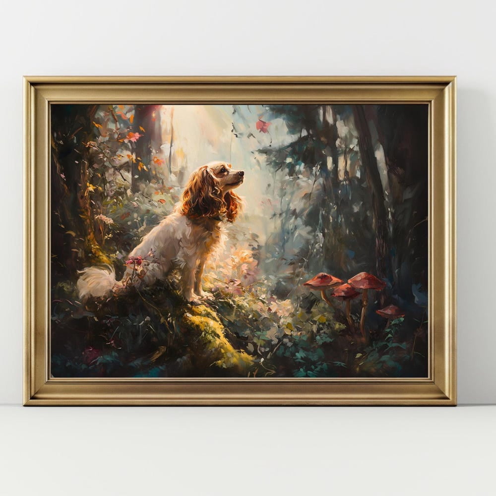 Cavalier Spaniel Forest Art Print Whimsical Dog In Sunlit Woodland With ...