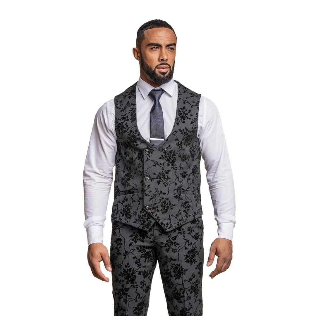 Cavani Georgi - Men's Black Paisley Velvet Floral Waistcoat - Walmart.com