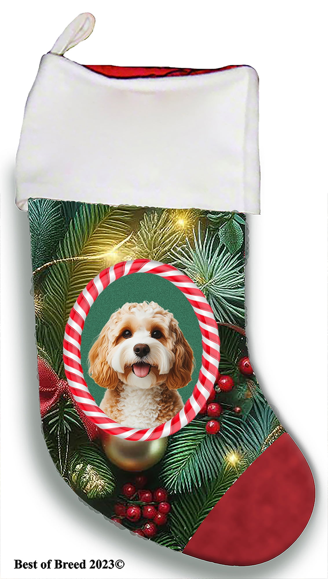Cavapoo Blonde - Best of Breed Christmas Stocking 13.5" Red Gaming ...