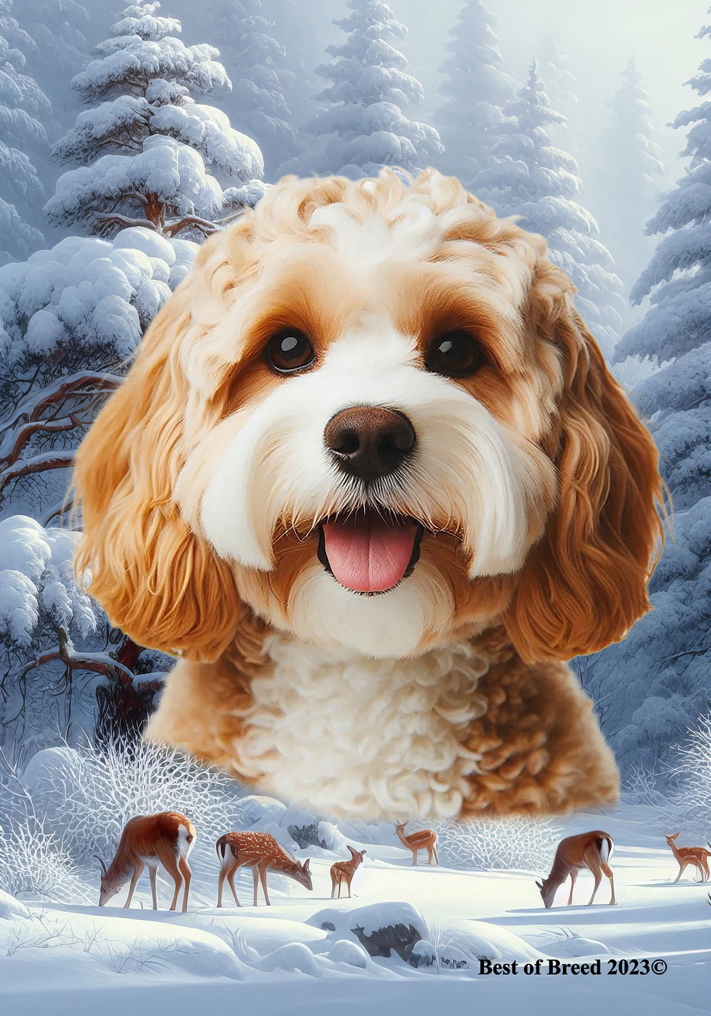 Cavapoo Blonde - Best of Breed Winter Wonderland Garden Flag 12" x 17 ...