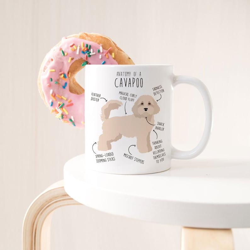 Cavapoo Coffee Mug, Cute Cream Cavapoo Gift, Doodle Poodle Mix, White ...