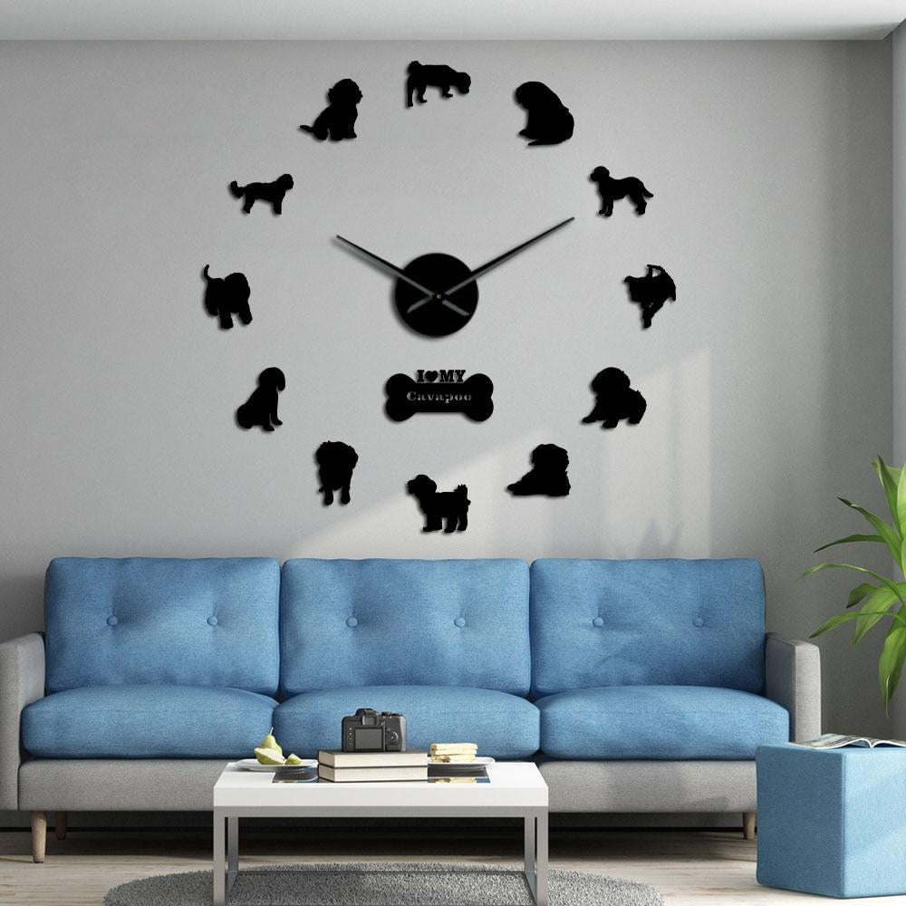 Cavapoo Dog Breed Wall Clocks Pet Shop Wall Decor Mirror Effect Dog ...