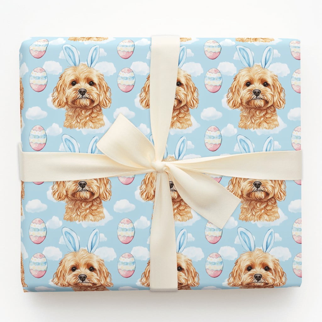 Cavapoo Dog Wearing Bunny Ears with Easter Eggs Easter Gift Wrapping ...