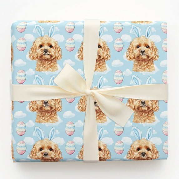 Cavapoo Dog Wearing Bunny Ears with Easter Eggs Easter Gift Wrapping ...
