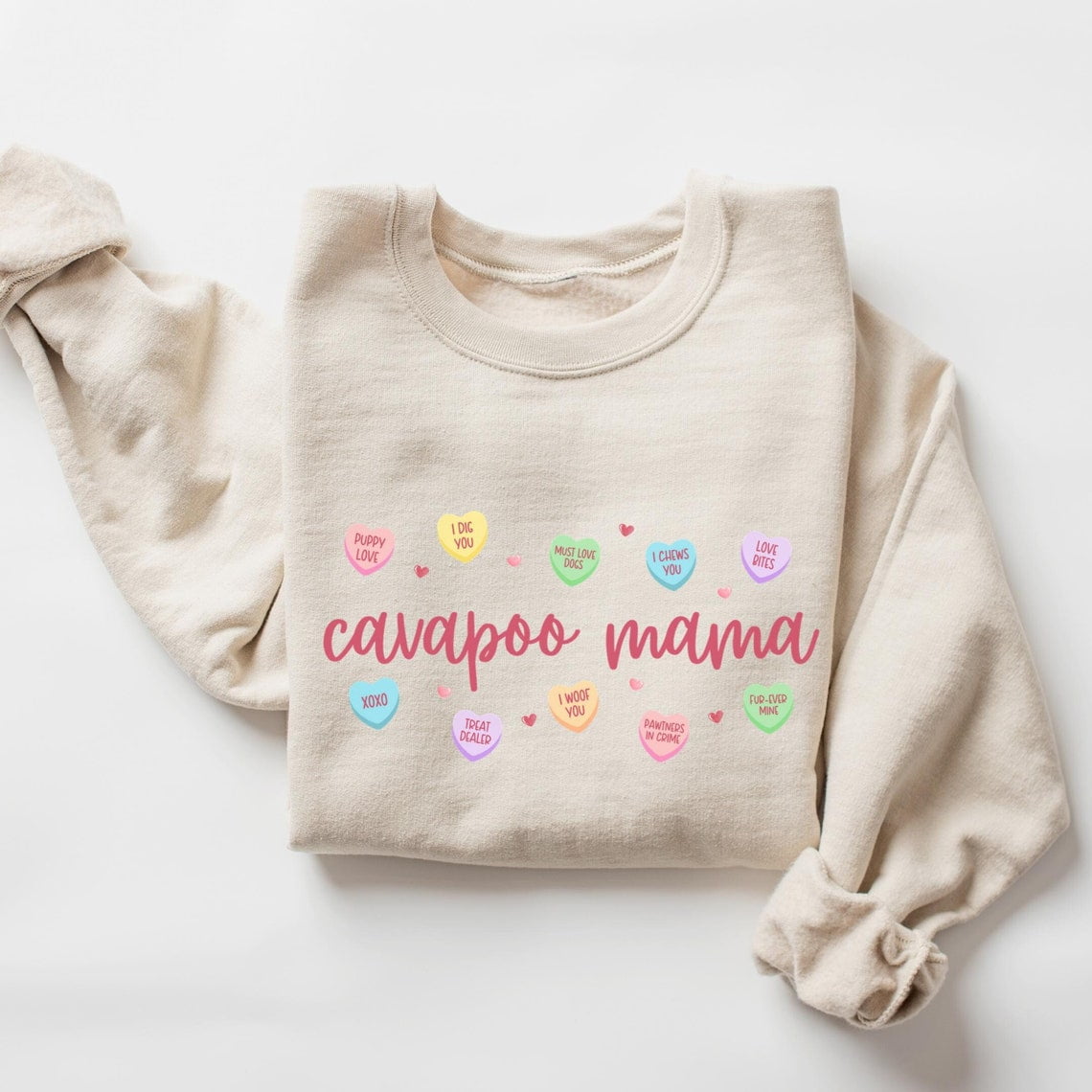 Cavapoo Mama Valentine Day Sweatshirt, Conversation Heart Cavapoo Mom ...