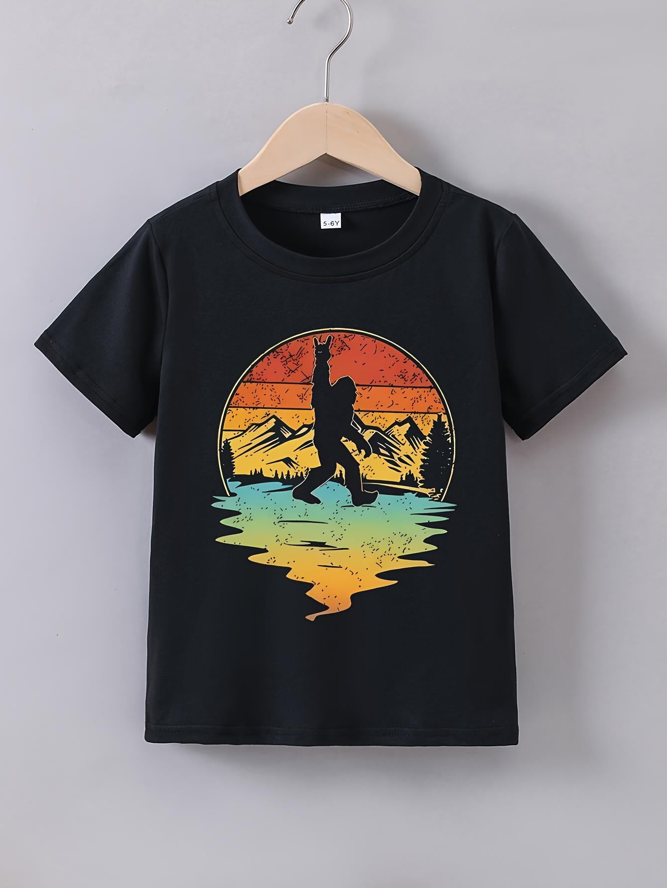 Cave Ape Man Graphic Print Boy's Crew Neck Short Sleeve T-shirt ...