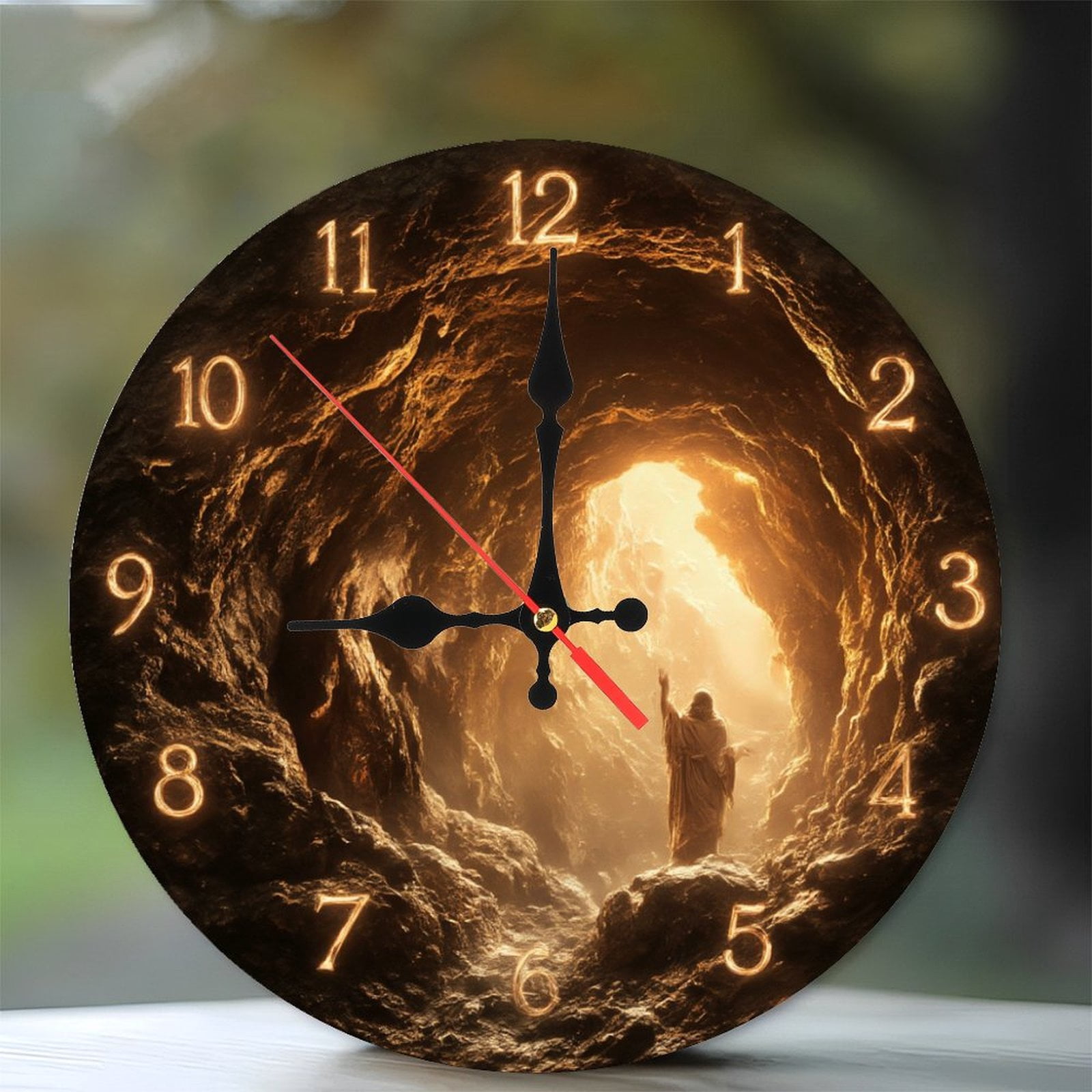 Cave Clock Wall Clock Golden Hour Religious Art 10-Inch Silent Wooden ...