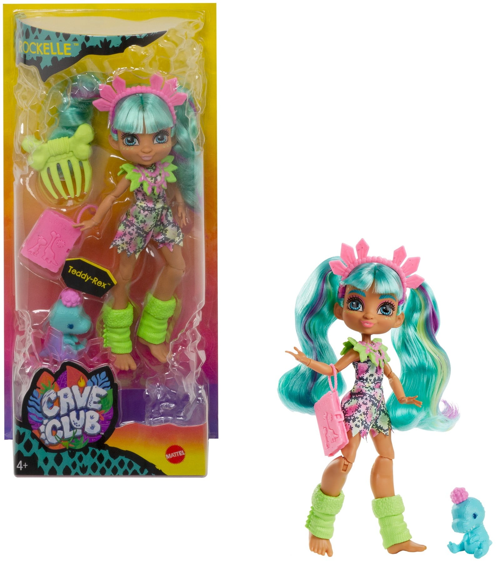 Cave Club Rockelle Doll, Teal Hair Prehistoric Fashion Doll with ...
