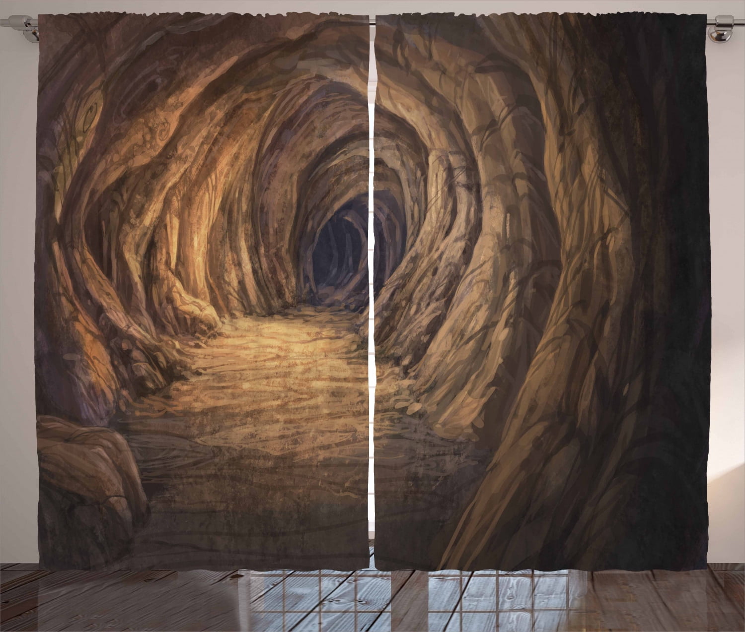 Ambesonne Cave Curtains 2 Panel Set, Fantasy Themed Tunnel Cave, 108" x ...