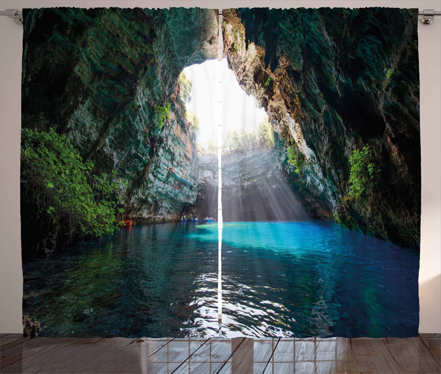 Ambesonne Cave Curtains 2 Panel Set, Melissani Lake Kefalonia, 108" x ...